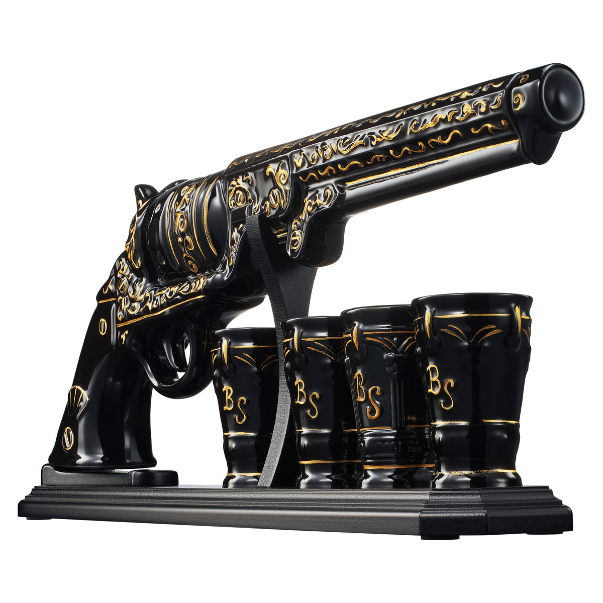 Luxury Black and Gold Pistol Decanter Set & 4 Shot Glasses – Whiskey D ...