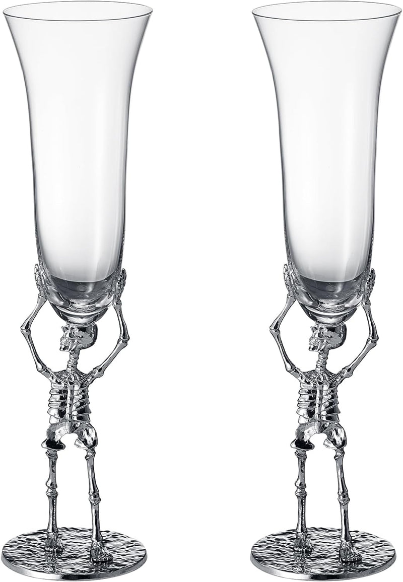 Stemmed Skeleton Champagne Flute Glass | Set of 2 | 7.5oz Halloween Sk ...