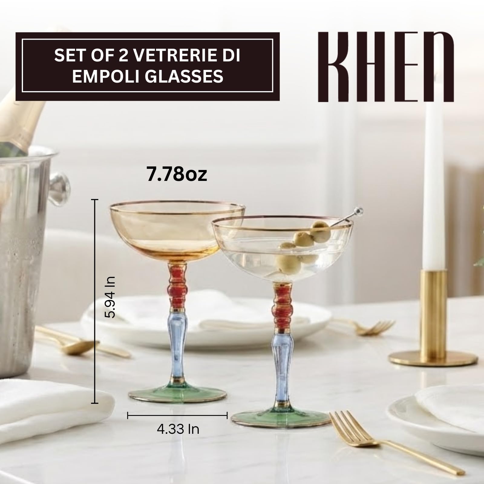 Italian Design Renaissance Amber Cocktail Martini Champagne Coupe Glas ...