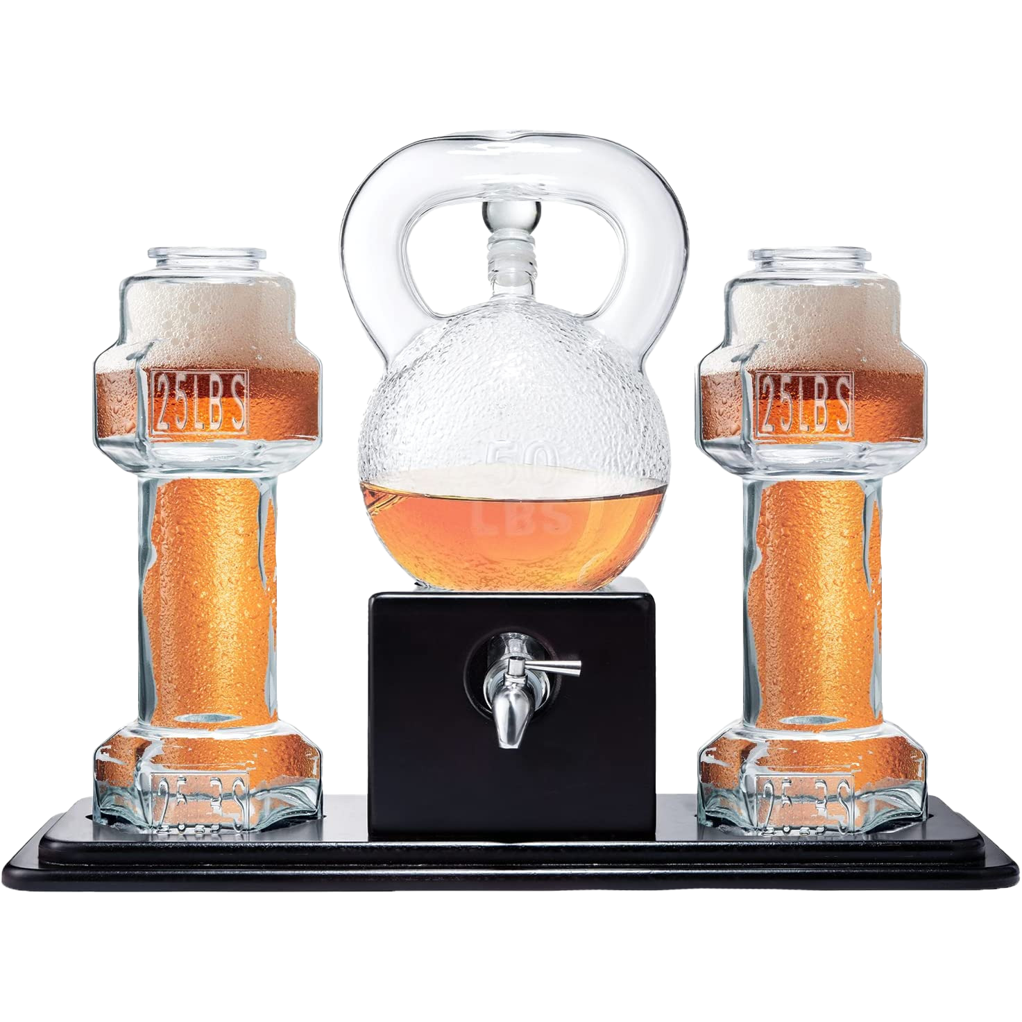 Kettlebell & Dumbbell Beer, Whiskey & Wine Dispenser Set, 40 OZ Decant ...