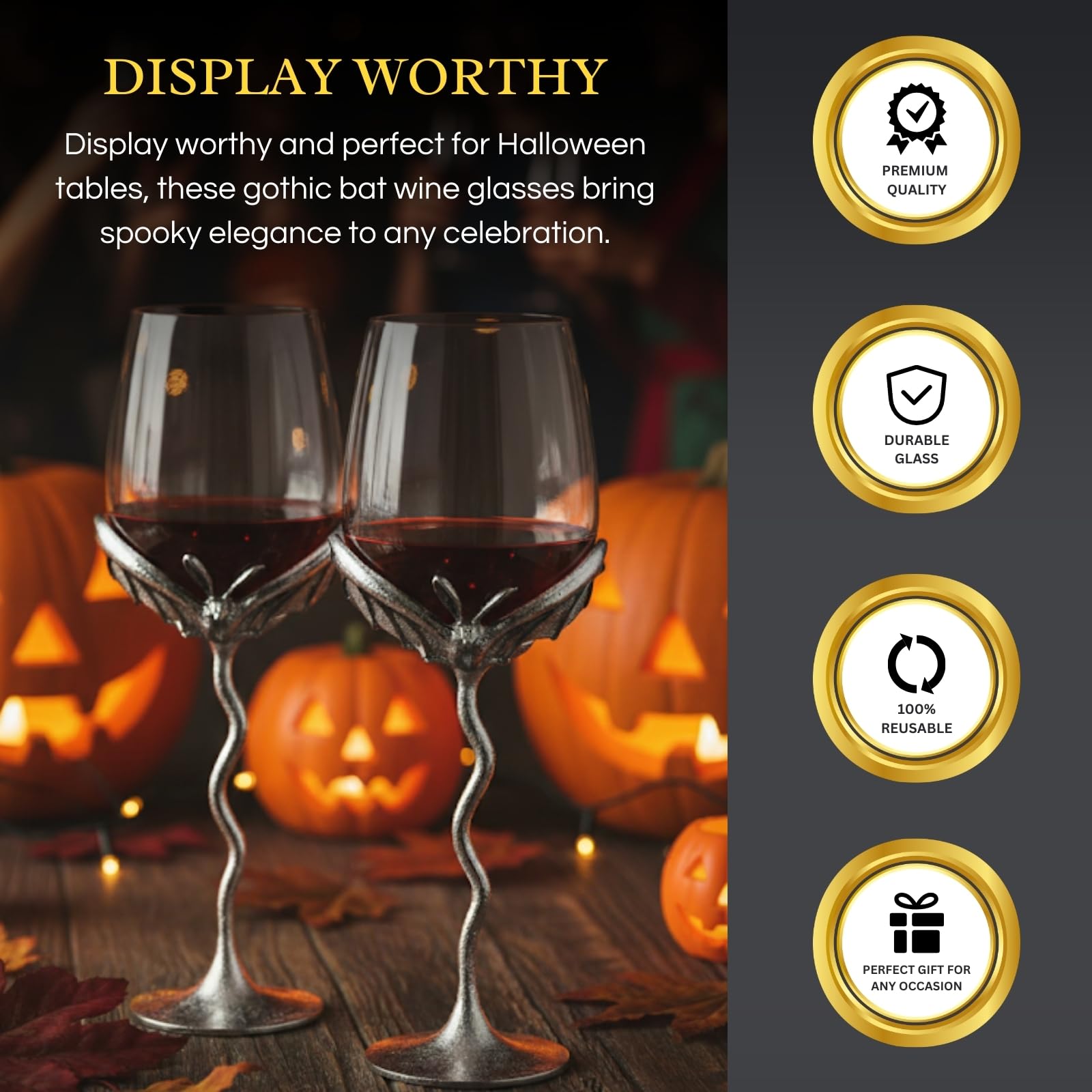 Silver Bat Wine Glasses Set of 2 Gothic Goblet Pair with Alloy Steel S ...