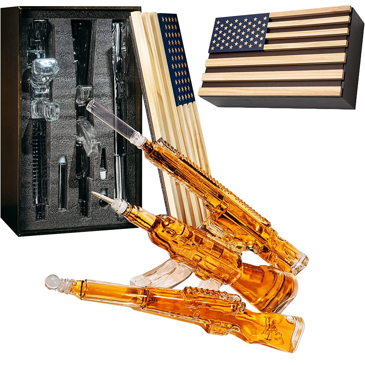 3 Gun Whiskey Decanters Set AR15, AK47, & Rifle Gun Decanter Set 1000m ...