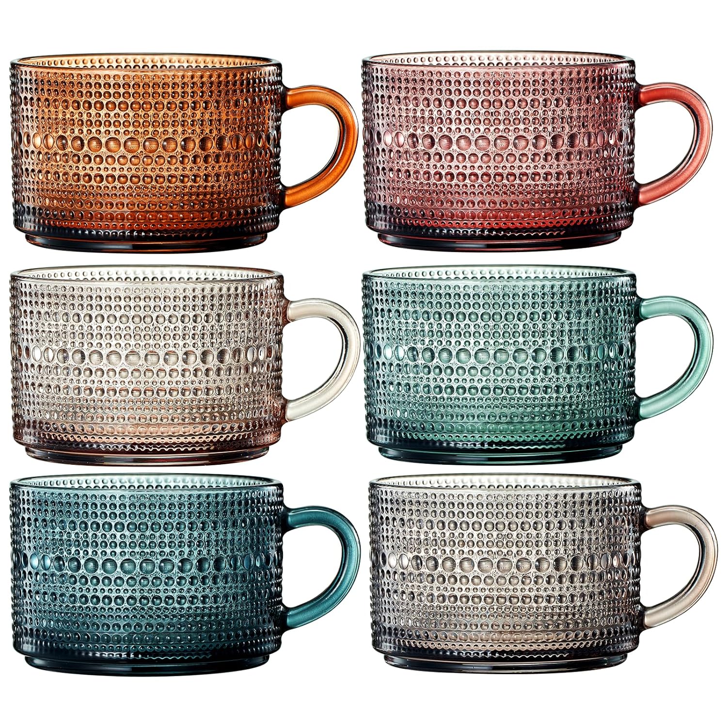 Vintage Colored Glass Coffee Mugs Set With Handles, Spoons & Lid | Set ...