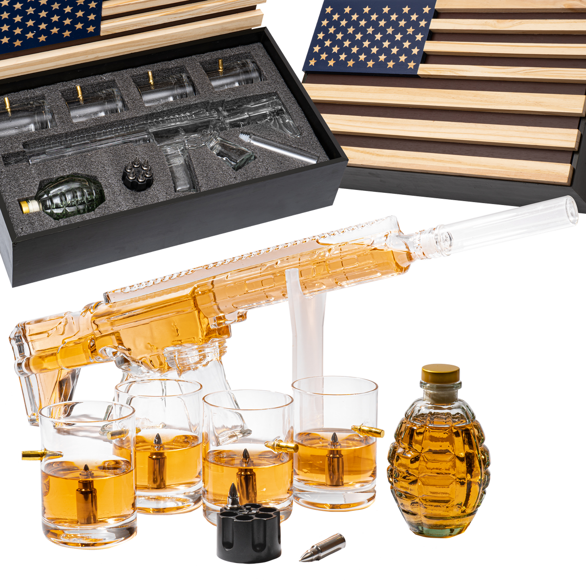 AR15 Whiskey Gun Decanter Flag Set - 1000ml Rifle & Pistol Set - Hangi ...