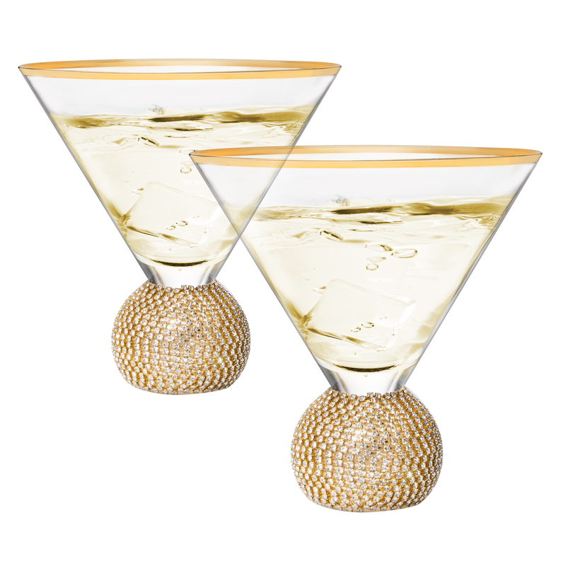 Diamond Studded Martini Glasses Set of 2 - The Wine Savant - Gold Rimm