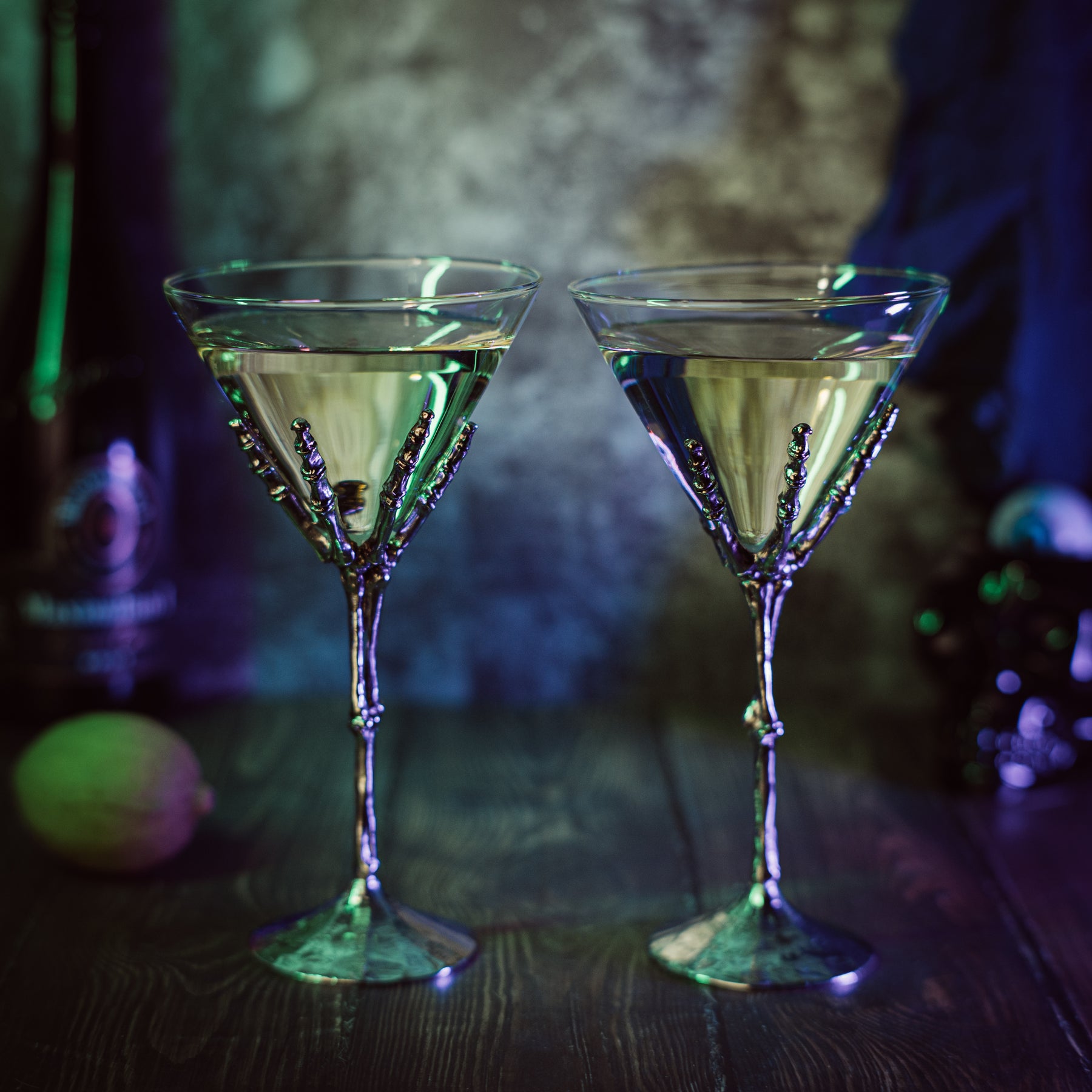 The Wine Savant Stemmed Skeleton Martini Glasses Set of 2 Skeleton Han
