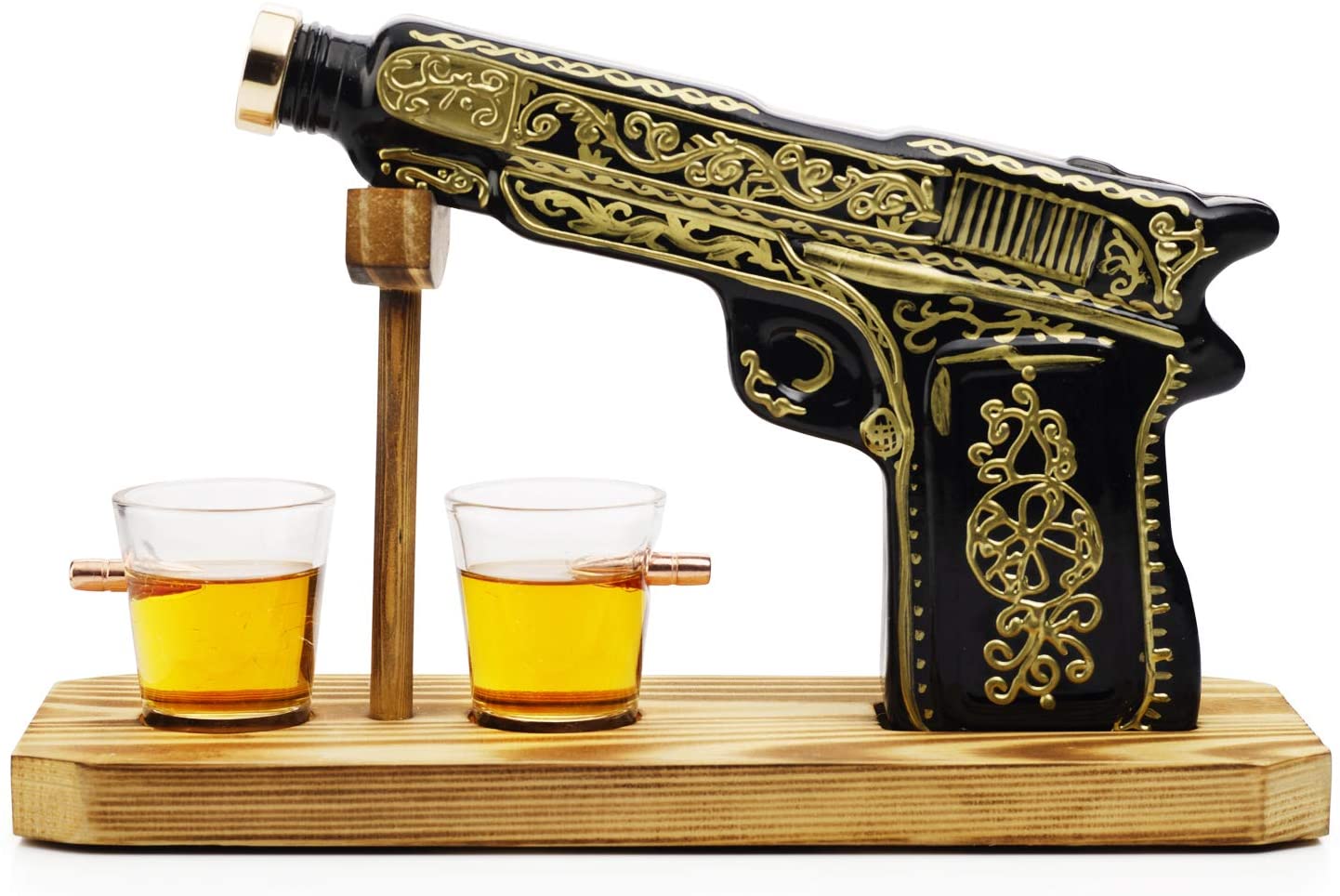 (UAE ONLY) Glass Hand Painted Pistol Whiskey Gun Decanter & Pistol Sho ...